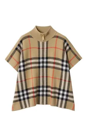 Burberry Reversible Check Wool Cape - Sand Beige