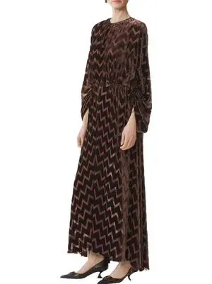 LANVIN Devoré Velvet Midi Dress - Mocha