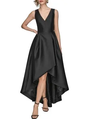 Donna Karan New York High-low Gown With Exposed Zipper - Black