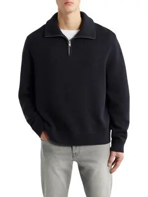 FRAME Half Zip Wool & Cotton Sweater - Black