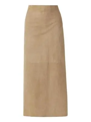 THE ROW Danas Paneled Suede Midi Skirt - Neutrals