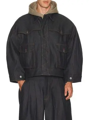 ART COMMUNITY Reversible 7 Pocket Denim Jacket - Indigo & Brown