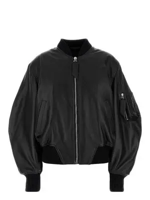 Attico Leather Bomber Jacket - Black