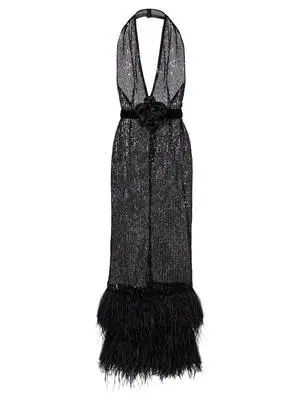 Dolce & Gabbana Feather-trimmed Sequined Gown - Black