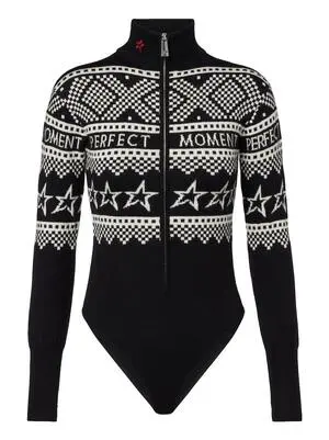 Perfect Moment Holiday Intarsia Wool Bodysuit Black