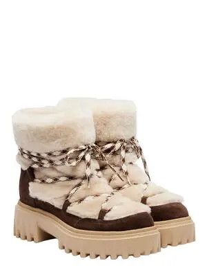 Hogan Suede And Shearling Lace-up Boots - White