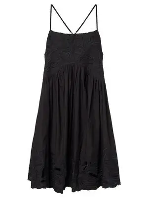 JULIET DUNN Embroidered Cotton Poplin Mini Dress - Black