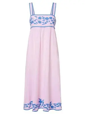 JULIET DUNN Embroidered Cotton And Linen Midi Dress - Pink