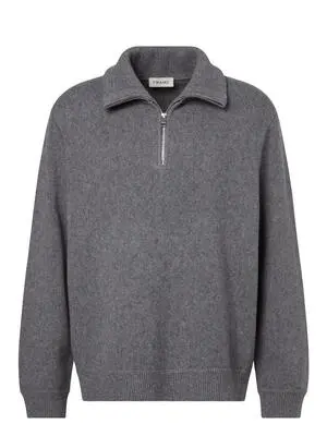 FRAME Wool And Cotton Half-zip Sweater - Grey