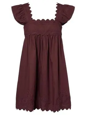 JULIET DUNN Scalloped Cotton Poplin Minidress - Burgundy