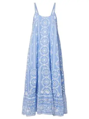 JULIET DUNN Printed Sequined Cotton Midi Dress - Blue