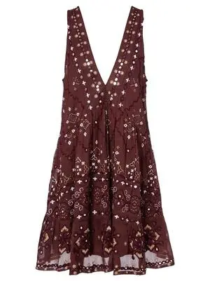 JULIET DUNN Embroidered Cotton Minidress - Brown