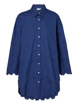 JULIET DUNN Floral Cotton Poplin Shirt Dress - Blue