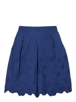 JULIET DUNN Embroidered Floral Cotton Poplin Shorts - Blue