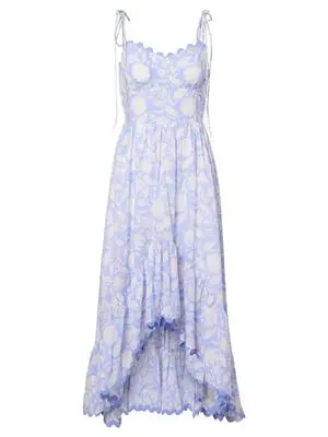 JULIET DUNN Asymmetric Floral Cotton Midi Dress - Blue
