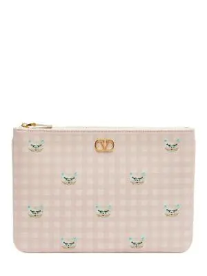 Valentino Garavani Vlogo Medium Printed Leather Pouch - Pink