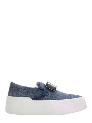 FERRAGAMO Buckle Frayed Slip-on Sneakers - Blue