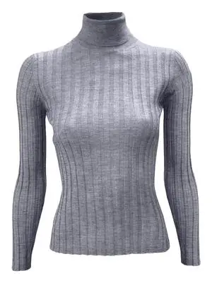 LA ROSE Turtleneck Ribbed Sweater Grey