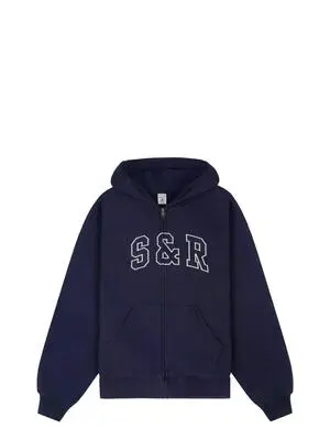 SPORTY & RICH Logo Zip Hoodie - Blue
