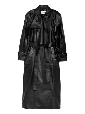 DUCIE Corrin Buttoned Belted Leather Trench - Black