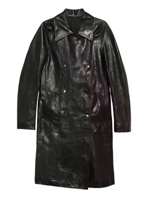 DEEPTI Double-breasted Leather Overcoat - Black