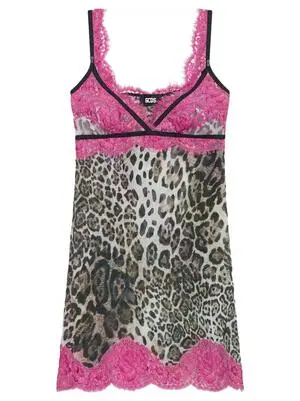 Gcds Lace Animal-print Dress - Brown