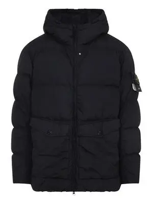 Stone Island Nylon Hooded Down Jacket - Black