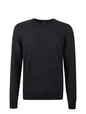 Giorgio Armani Roundneck Sweater With Logo - Black