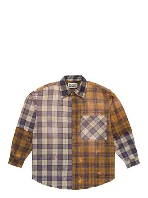 SATOSHI NAKAMOTO Patchwork Logo Flannel Shirt - Brown