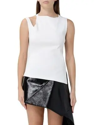 COURREGES Courrèges Ribbed Tank Top With Asymmetrical Neckline White