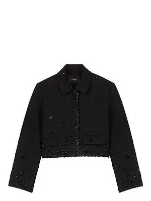 Maje Sequin-embellished Stretch-woven Jacket - Black