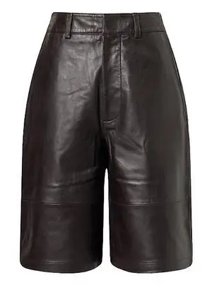 THE FRANKIE SHOP Olivia Leather Bermuda Shorts - Dark Brown