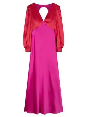 OMNES Francoise Long-sleeve Satin Maxi Dress - Magenta