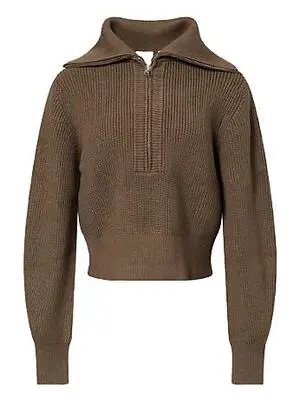 Varley Maura Half-zip Ribbed Knit Jumper - Olive Night