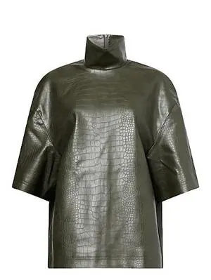THE FRANKIE SHOP Delancey Croc Faux-leather Top - Dark Olive