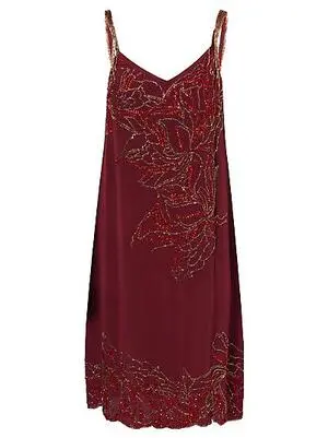 Dries Van Noten Embellished Silk Mini Dress - Burgundy