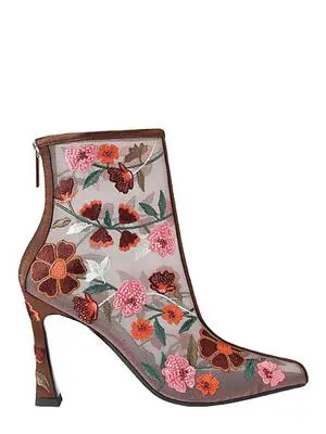 Kurt Geiger Transform Embroidered Woven Heeled Ankle Boots - Brown/oth