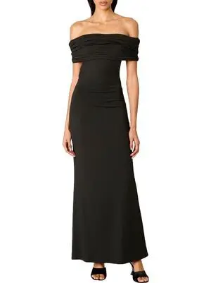 NIA Off-the-Shoulder Open Back Maxi Dress Black
