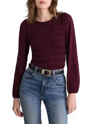 Madewell Smocked Boat Neck Long Sleeve Top - Dark Pomegranate