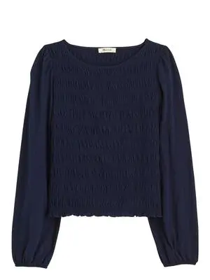 Madewell Smocked Boat Neck Long Sleeve Top - Midnight Navy
