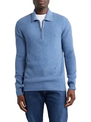Rails Monty Ribbed Merino Wool Quarter Zip Polo Sweater - Cerulean Melange