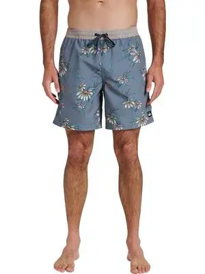 Quiksilver Coastal Flora Volley 6-inch Swim Trunks - China Blue