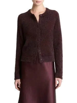 Vince Metallic Eyelash Knit Cardigan - Oxblood
