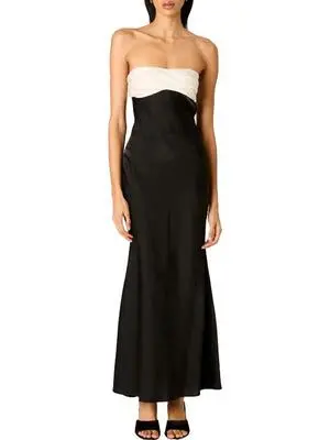 NIA Sunset Strapless Satin Cocktail Dress - Black