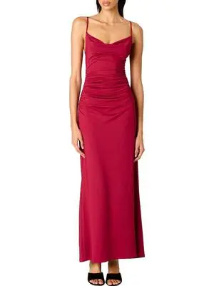 NIA Shirred Cowl Neck Slip Dress - Cranberry