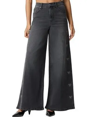 FLORENCE BY MILLS Crystal Bow High-waist Wide-leg Jeans - Washed Black