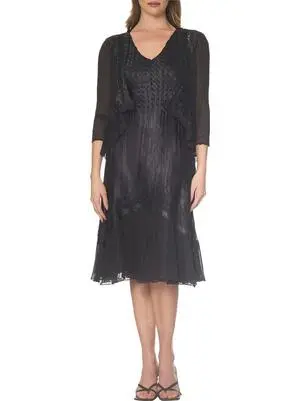 Komarov Charmeuse & Chiffon Cocktail Dress With Jacket - Black