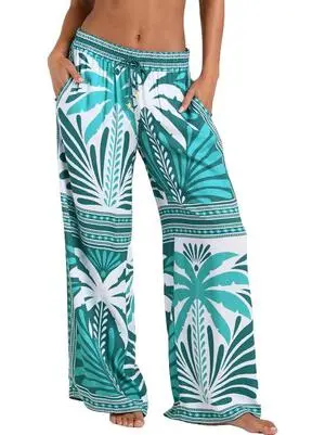 SUNSHINE 79 Printed Wide-leg Pants - Turquoise