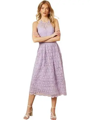 OASIS Lace Halterneck Midi Dress - Lilac