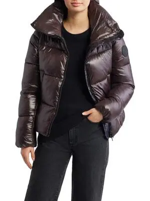 SAVE THE DUCK Isla Water Resistant Puffer Coat Brown Black
